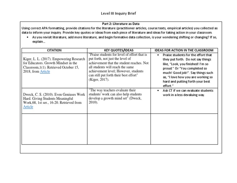 Level 3 Inquiry Brief Template | PDF