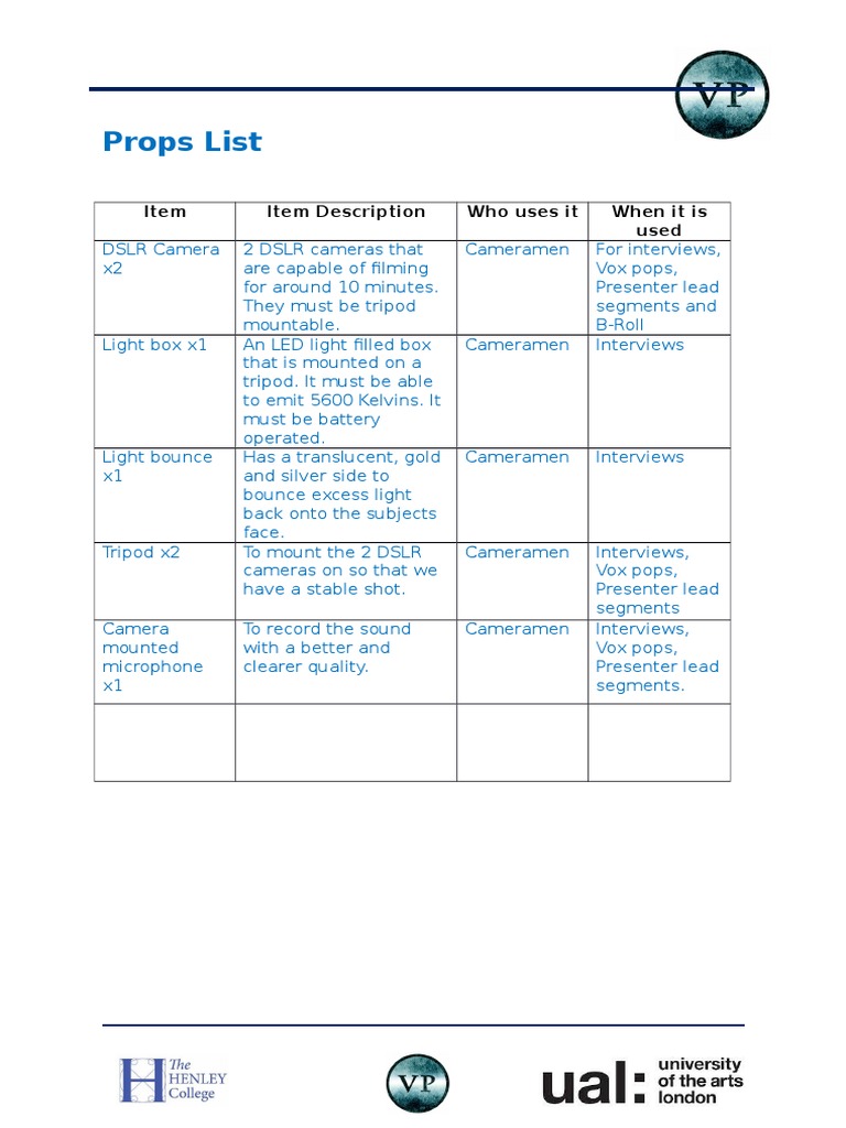 Props List | PDF