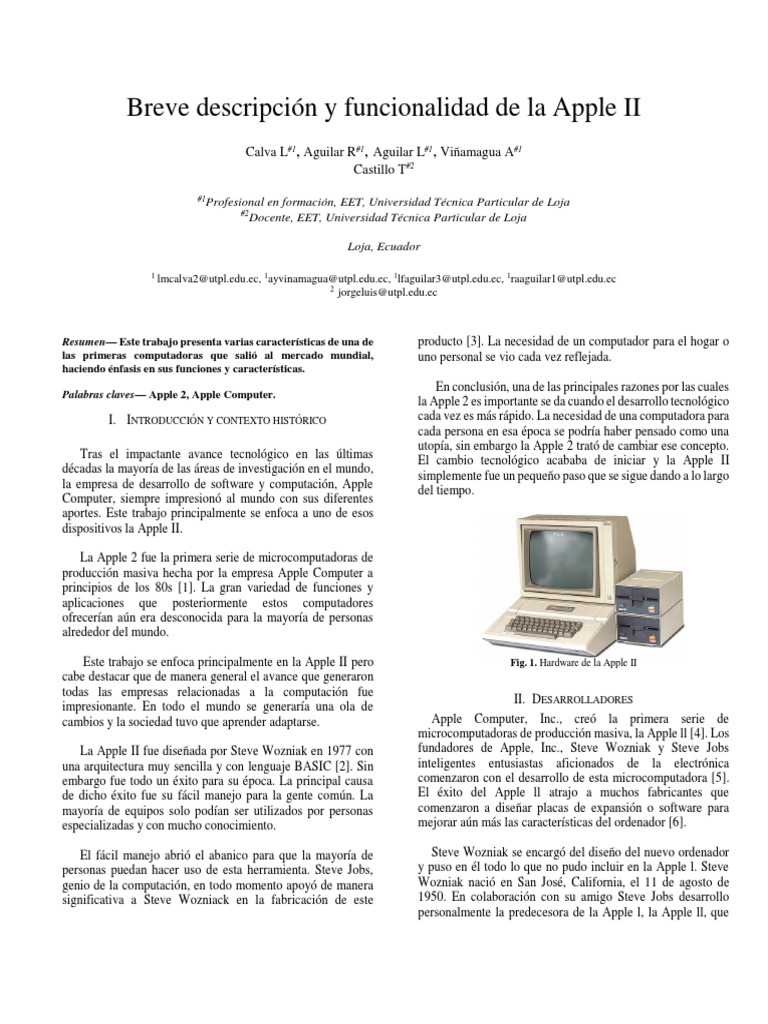 Breve Descripción y Funcionalidad de La Apple 2 | PDF | Apple Inc ...