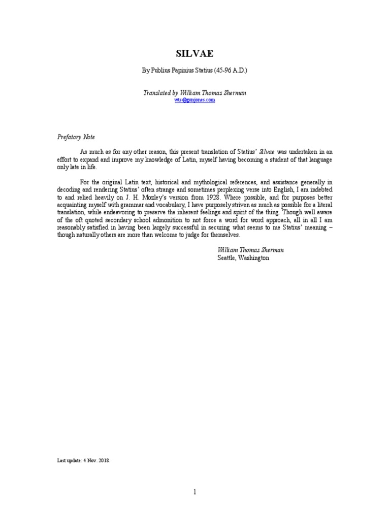 "SILVAE" by Publius Papinius Statius (45-96 A.D.) | PDF | Nature