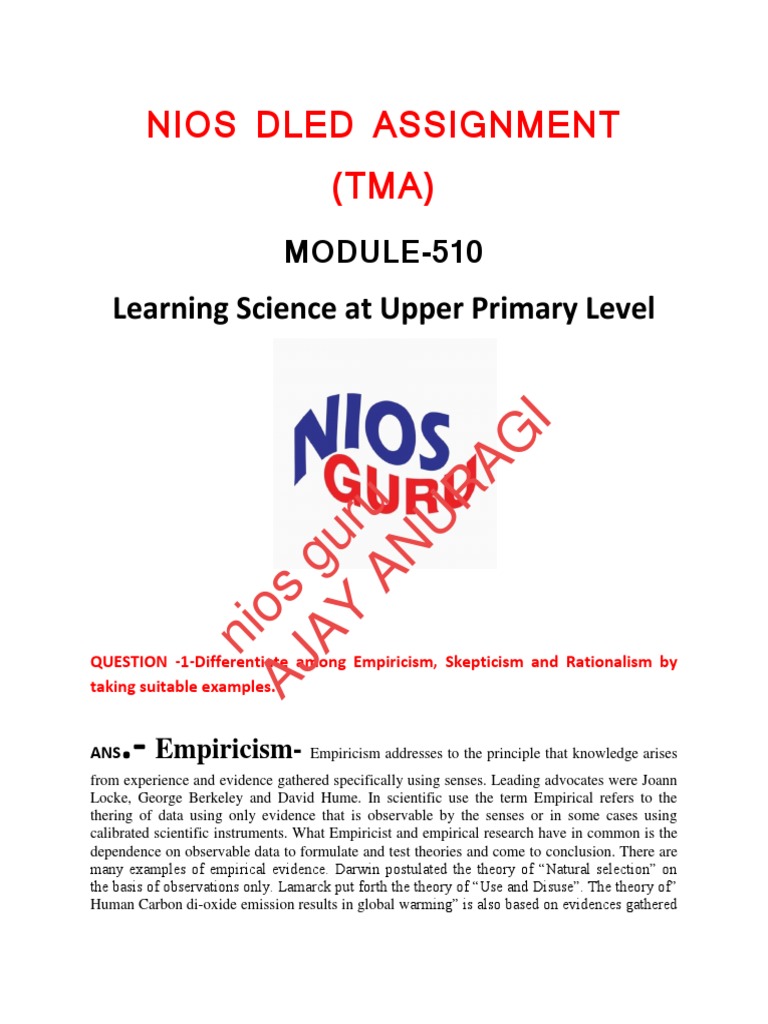 510 Nios Answers English | PDF | Empirical Research | Rationalism
