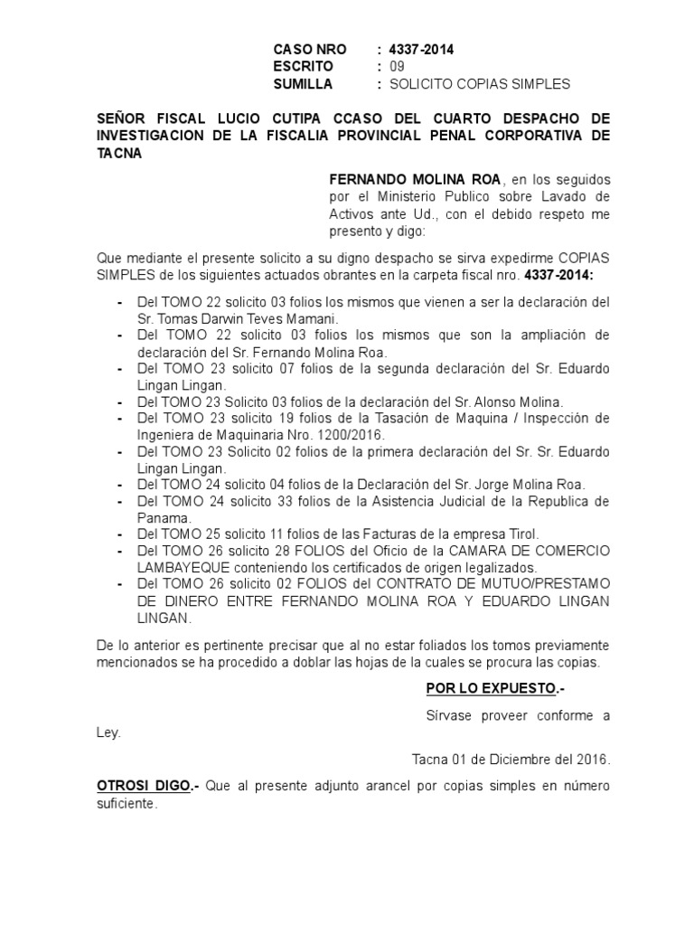 Solicitud de Copias Simples - Caso 4337-2014 | PDF