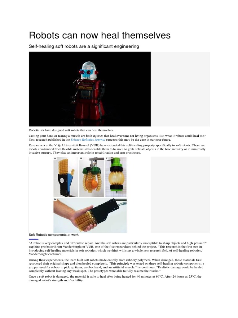 Self-Healing Soft Robots Breakthrough | PDF | Robot | Robotics