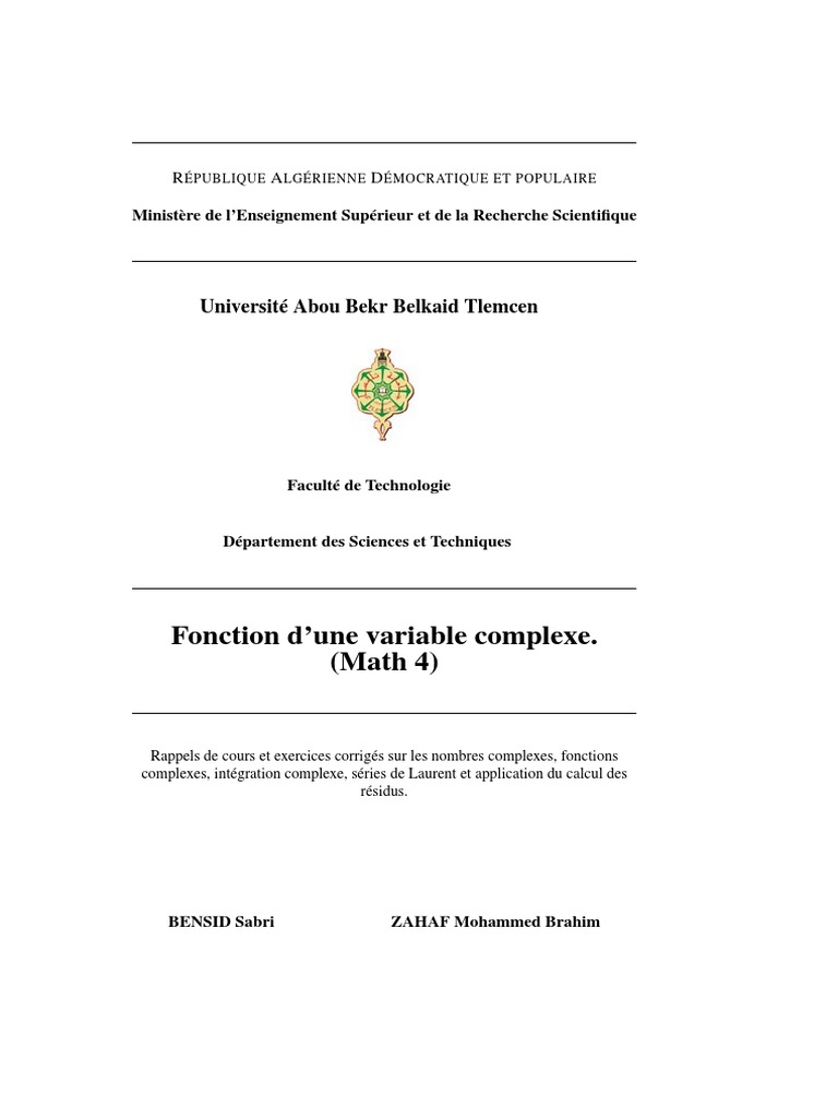 Math4 PDF | Download Free PDF | Nombre complexe | Analyse complexe