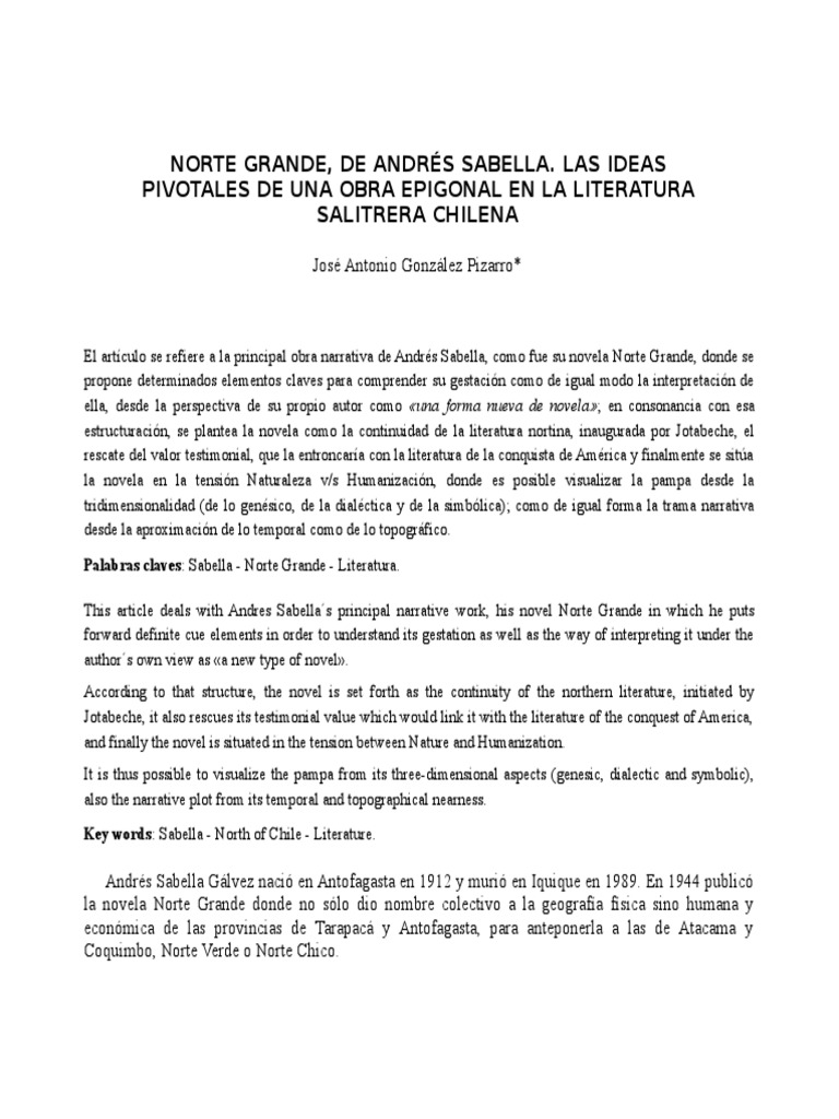 Norte Grande, de Andrés Sabella. Las Ideas Pivotales de Una Obra ...