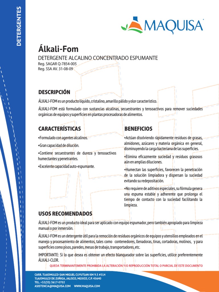 Alkali Fom Ficha Tecnica | Detergente | Sustancias químicas