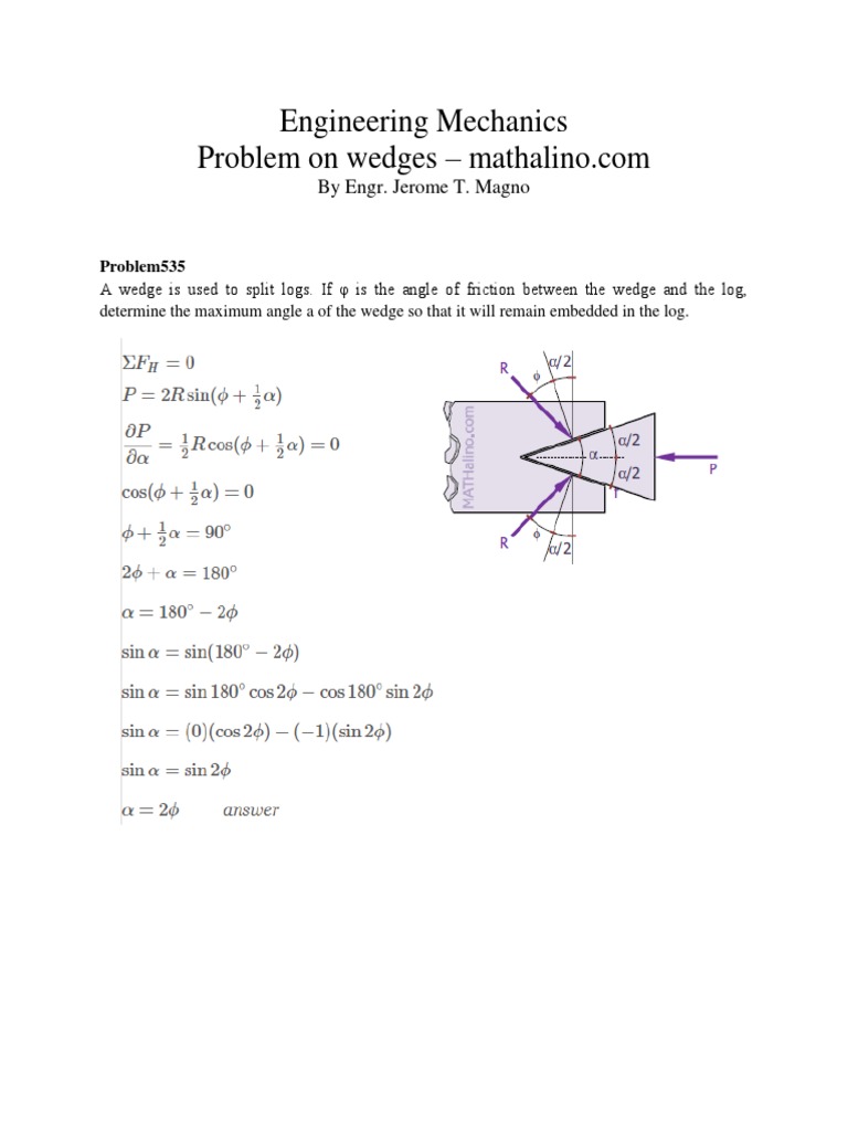 Engineering Mechanics Problems On Wedges | PDF | Teaching Methods ...