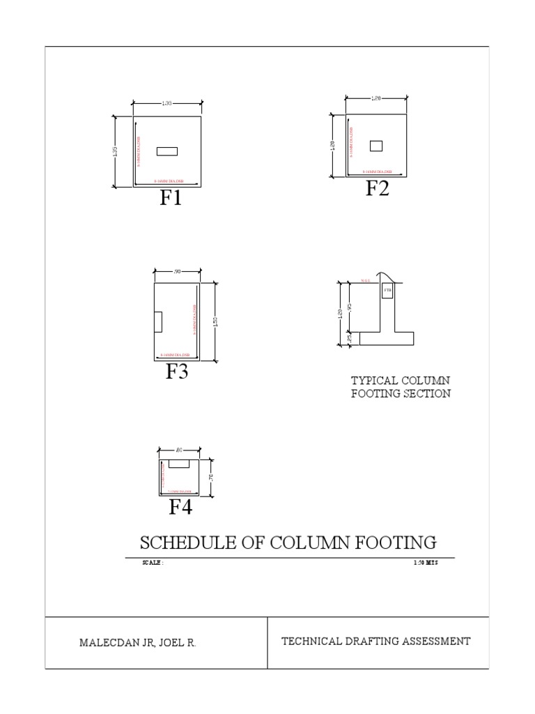 Column Footing Schedule and Layout | PDF