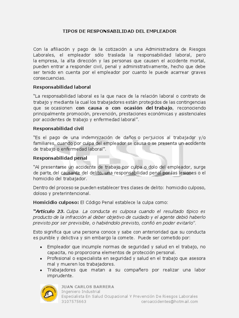 Tipos de Responsabilidad Del Empleador | PDF | Homicidio | Intención ... Tipos de Responsabilidad Del Empleador | PDF | Homicidio | Intención ...