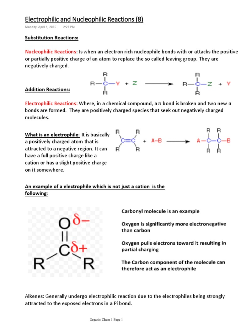Electrophilic and Nucleophilic Reactions | PDF