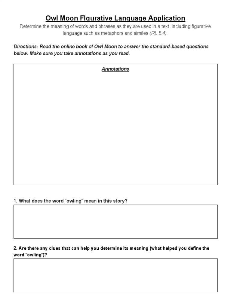 Owl Moon Figurative Language Application | PDF