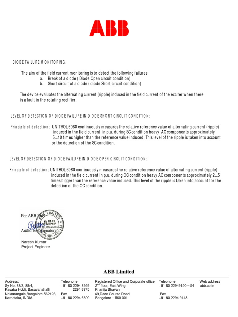 Fault Detection Principle of Rotating Diode Failure | PDF