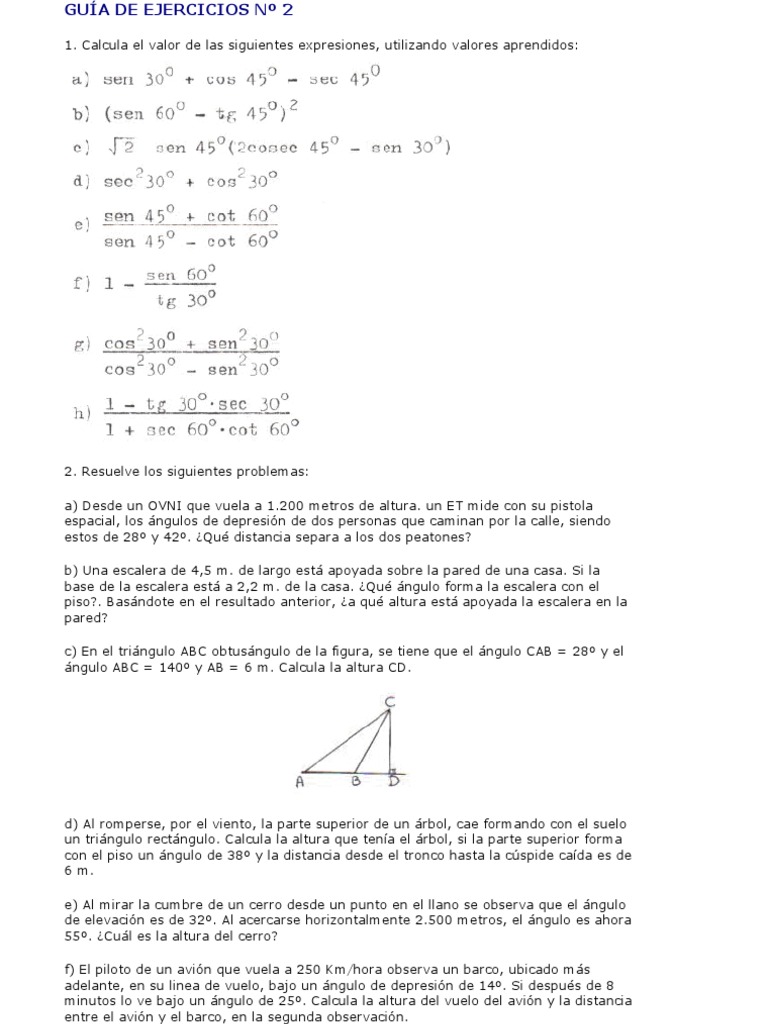 Guía de ejercicios de trigonometría y geometría para la resolución de ...
