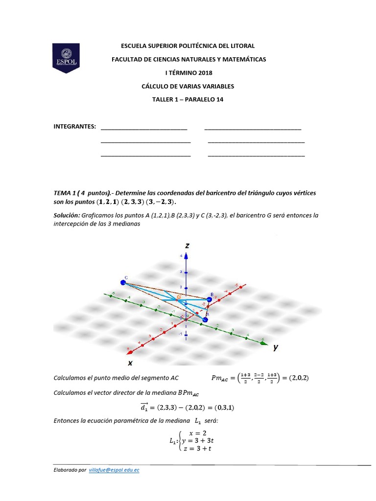 Taller1 CALCULO DE VARIAS VARIABLES | PDF | Línea (geometría ...