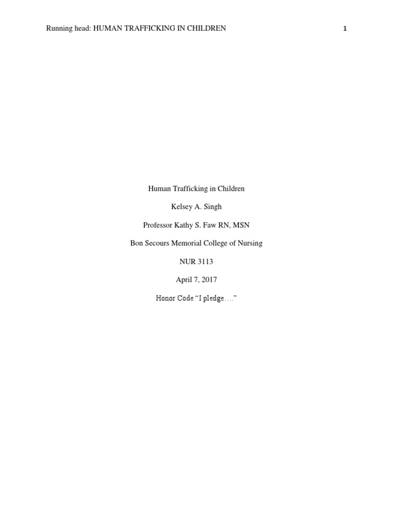 Human Trafficking In Children Final Pdf Human Trafficking Child Abuse