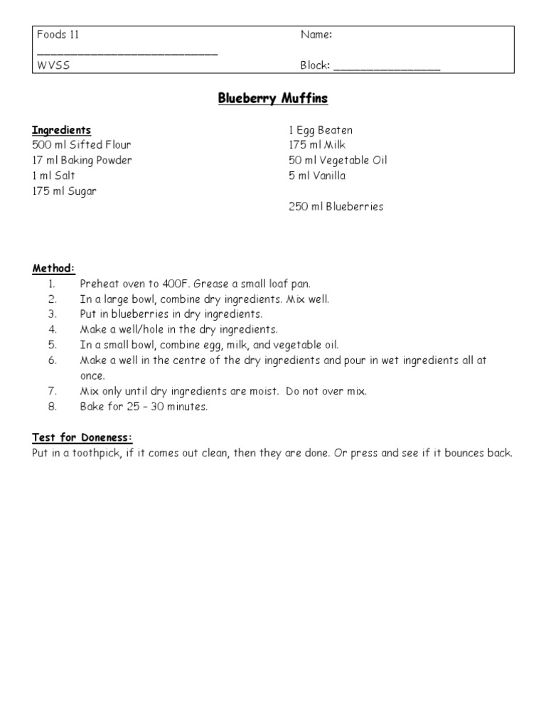 Easy Blueberry Muffin Recipe | PDF
