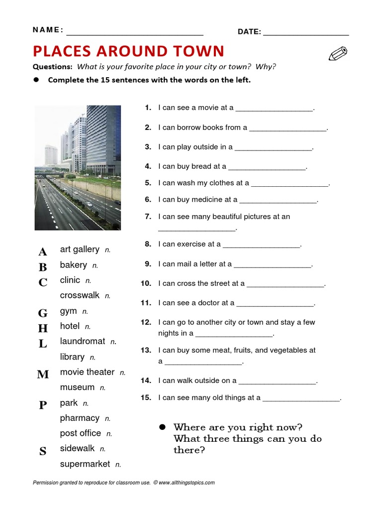 Places Worksheet | PDF