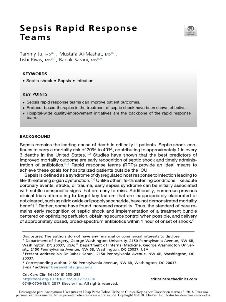 2018 Sepsis Rapid Response Teams | Download Free PDF | Sepsis | Public ...