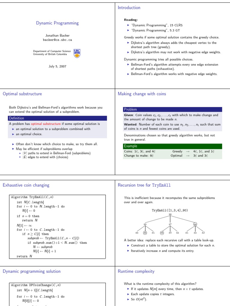 Dynamic Programming Coin Change Algorithm | PDF | Dynamic Programming ...