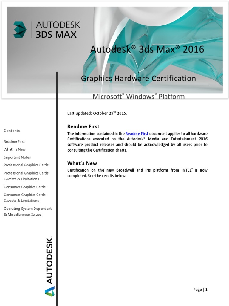 Autodesk® 3ds Max® 2016: Graphics Hardware Certification | PDF ...