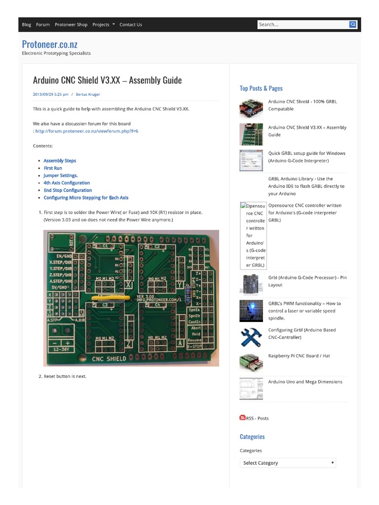 Arduino CNC Shield V3.XX - Assembly Guide - Protoneer - Co PDF | PDF
