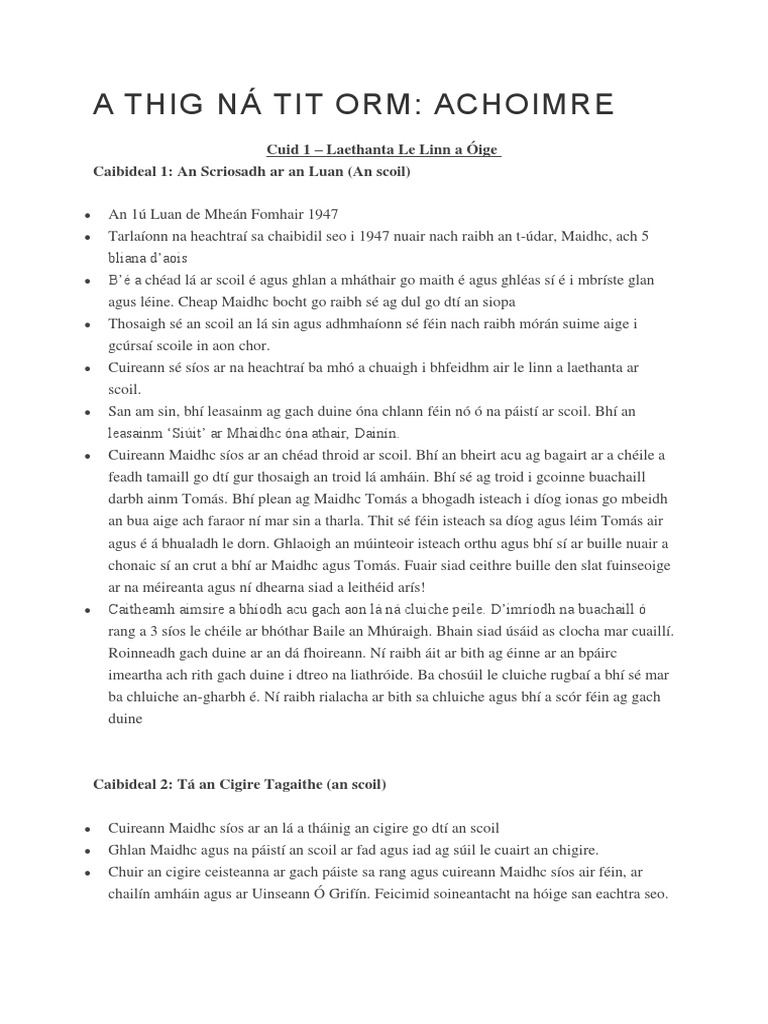 A Thig Ná Tit Orm Achoimre | PDF