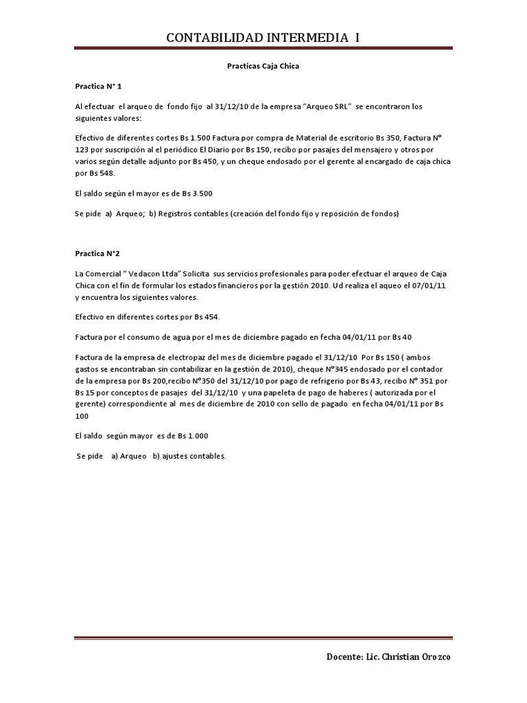 Practica Caja Chica Pdf Corporaciones Contabilidad