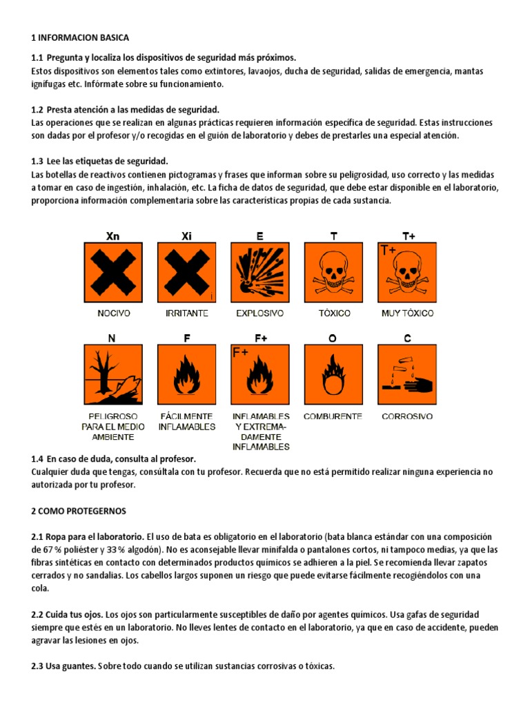 Normas de Seguridad para Laboratorio de Quimica | PDF | Laboratorios ...