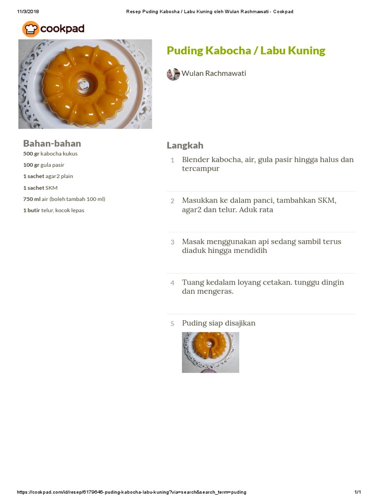 Resep Puding Kabocha - Labu Kuning | PDF