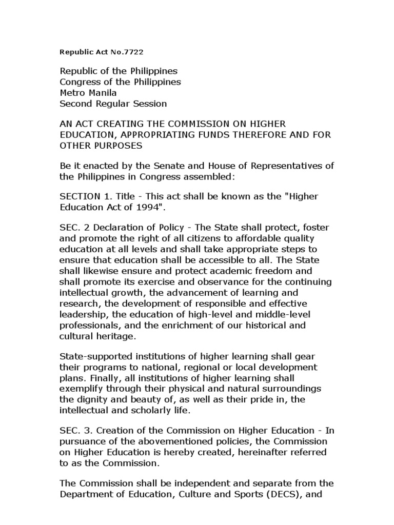 Republic Act No 7722 | PDF | President Of The Philippines | World Politics