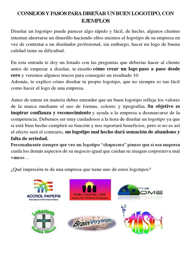 Consejos y Pasos para Diseñar Un Buen Logotipo | PDF | Diseño | Marca