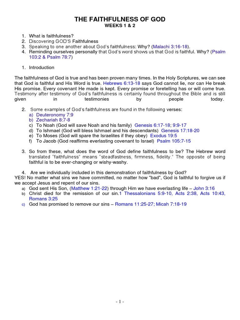 Sunday School Outline Faithfulness PDF | PDF | Covenant (Biblical ...