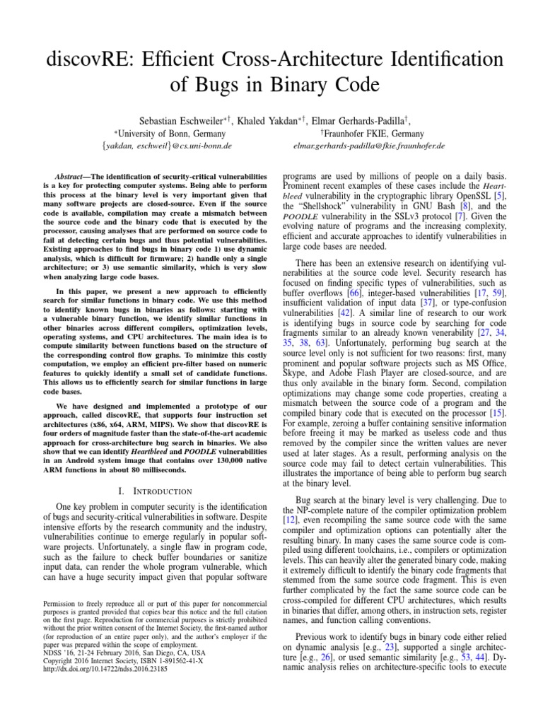 Discovre Efficient Cross Architecture Identification Bugs Binary Code Pdf Compiler Program 