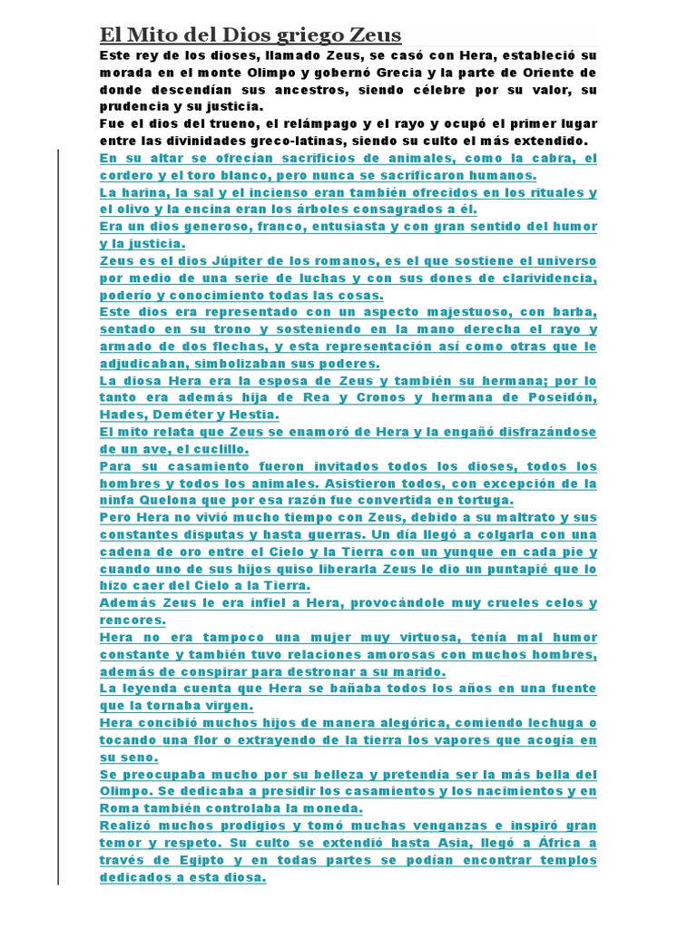 El Mito Del Dios Griego Zeus | PDF | Zeus | Hera