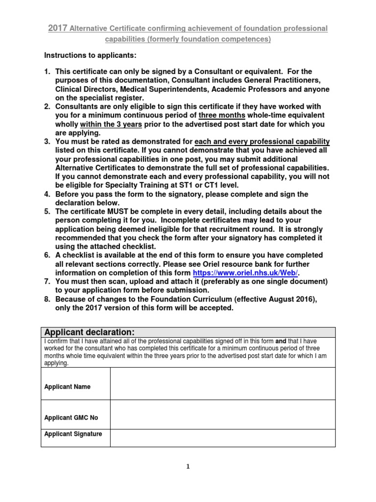 2017 Alternative Certificate of Foundation Competence | PDF | Medical ...
