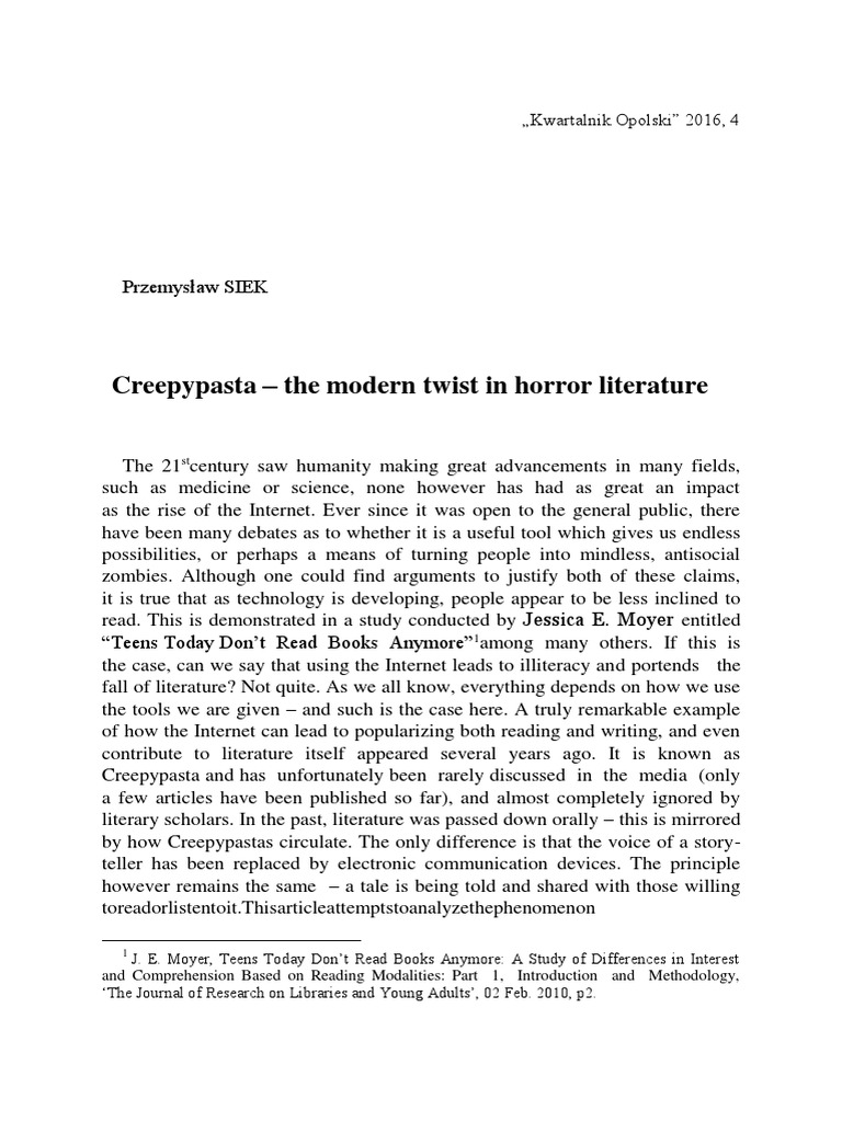 Creepypasta - The Modern Twist in Horror Literature: Kwartalnik Opolski ...
