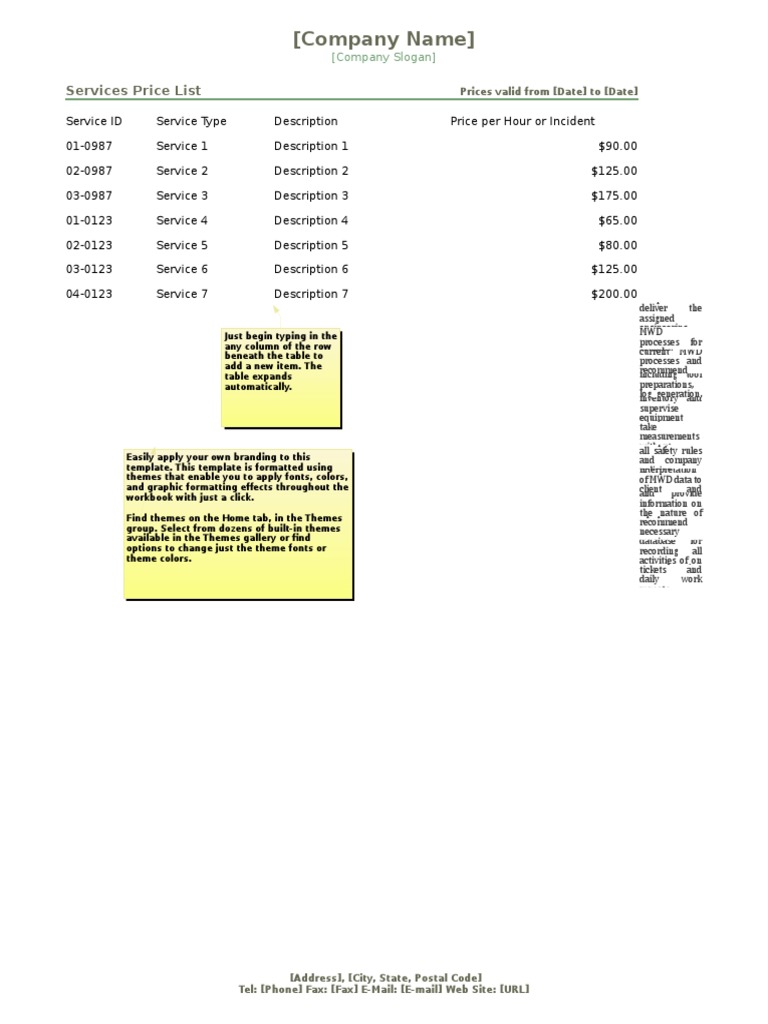 (Company Name) : Services Price List | Download Free PDF | Computing ...