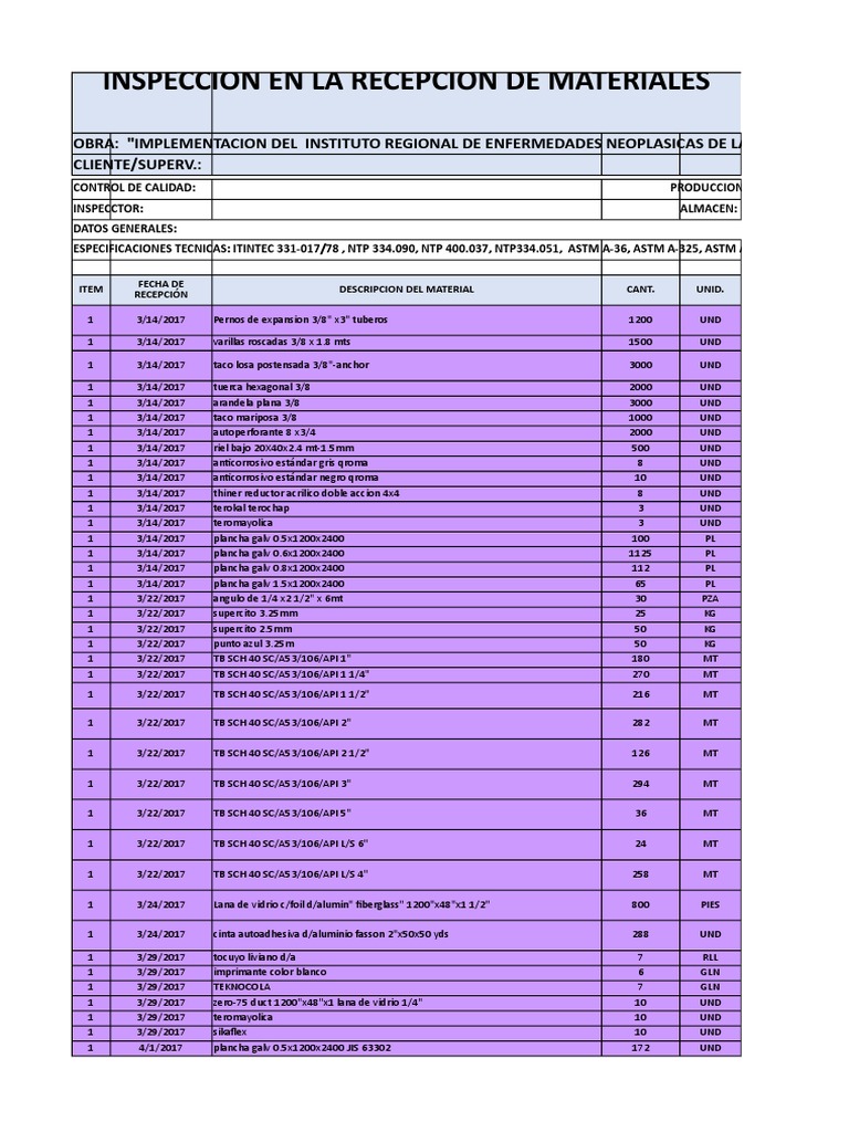Consolidado -Entrada de Material | Materiales de construcción ...