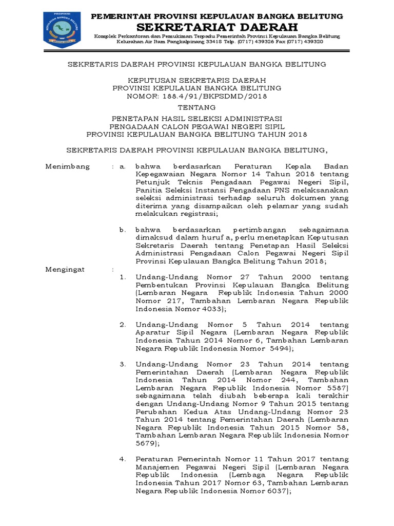 Penetapan Hasil Seleksi Administrasi Pengadaan CPNS 2018 PDF | PDF ... Penetapan Hasil Seleksi Administrasi Pengadaan CPNS 2018 PDF | PDF ...