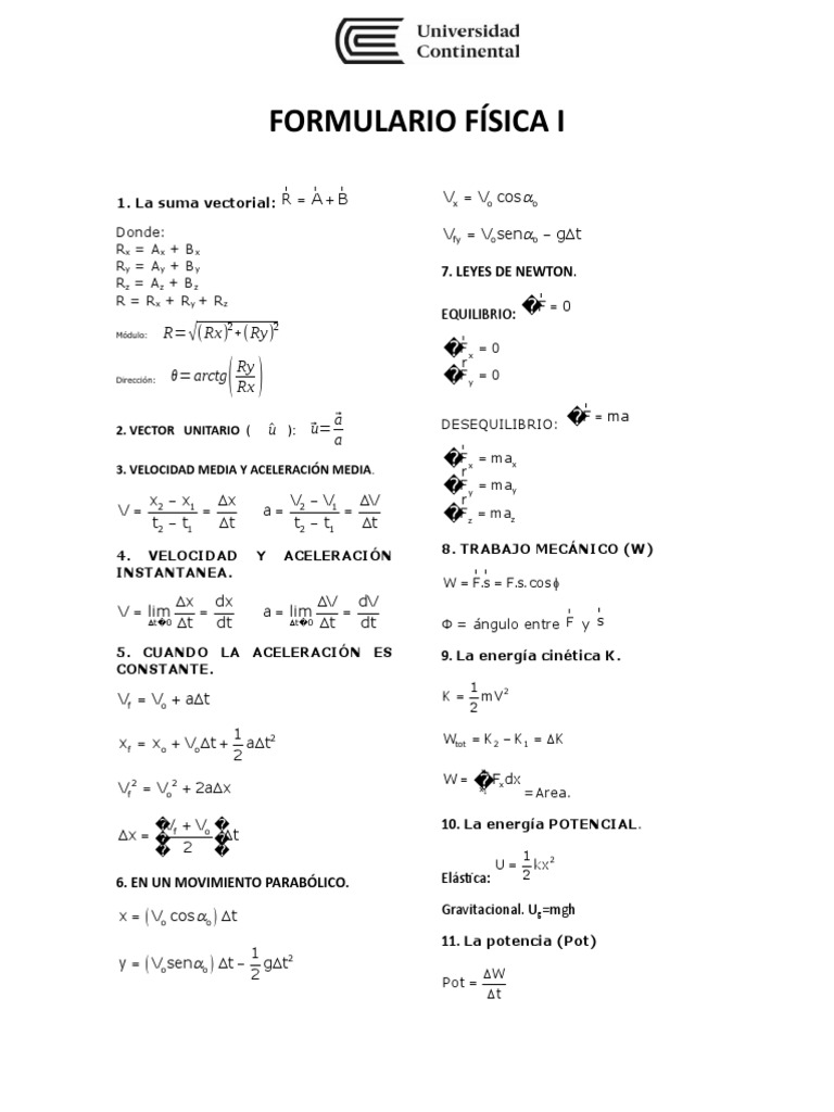 FORMULARIO FISICA 1-Completo | PDF | Aceleración | Rotación