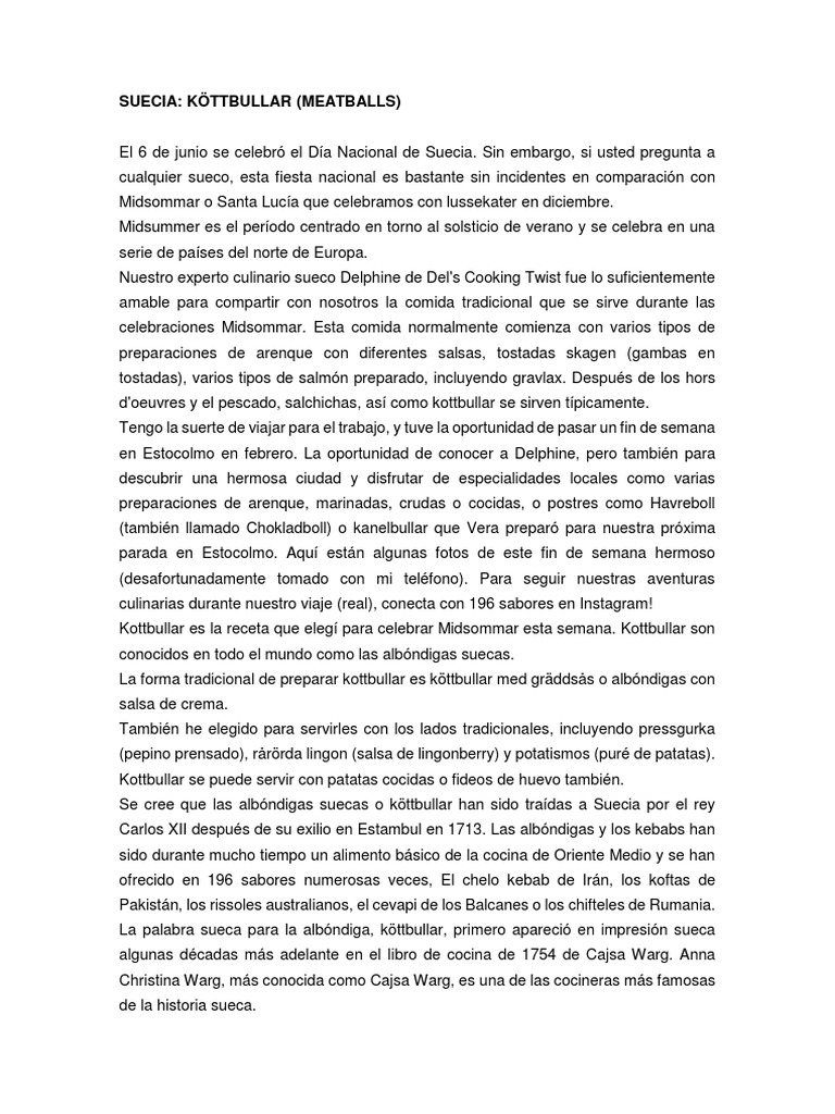 La tradicional comida sueca de Midsommar: Köttbullar (Albóndigas suecas ...