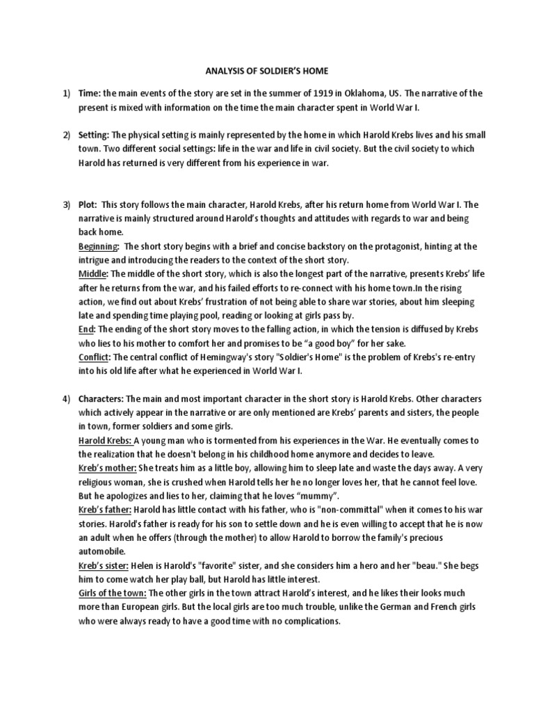 Analyisis of Soldiers Home | PDF | Narration | Unrest
