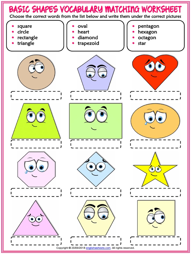 Basic Shapes Vocabulary Esl Matching Exercise Worksheet For Kids ...