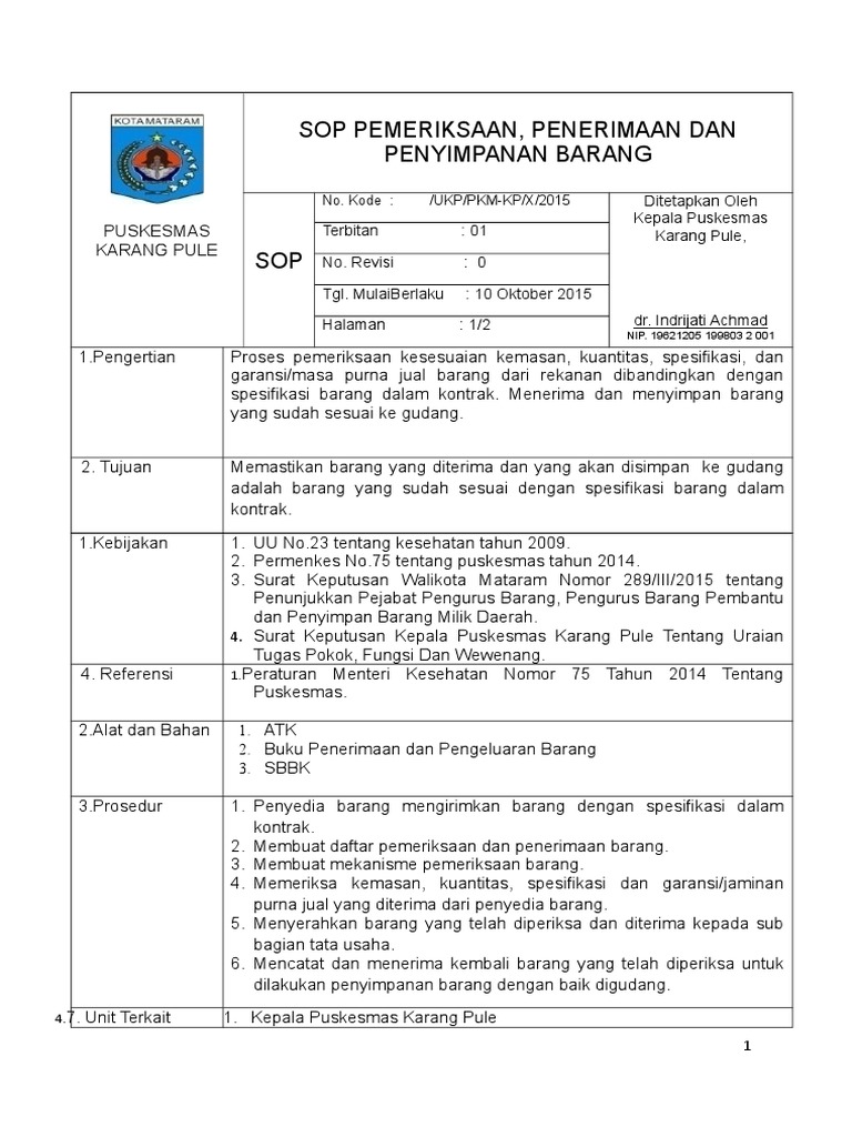 SOP Penyimpanan Barang | PDF