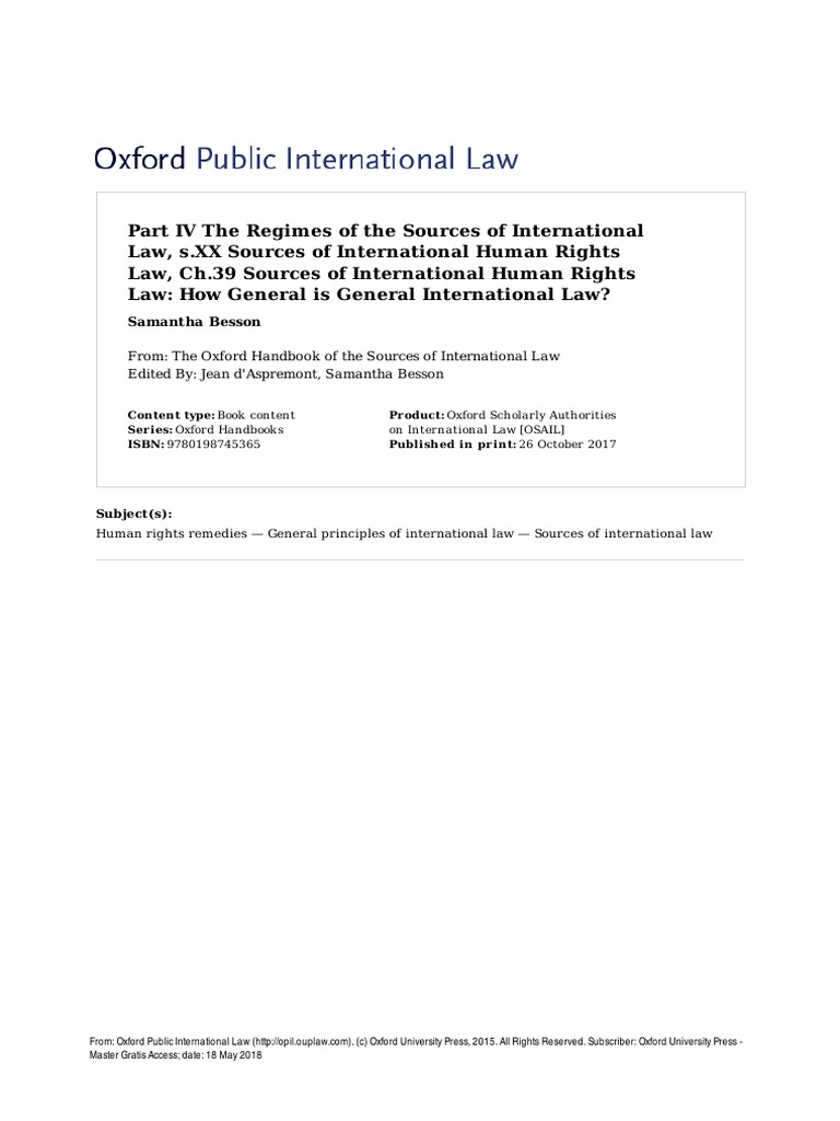 Sources of International Human Rights Law I - Samantha Besson | PDF ...