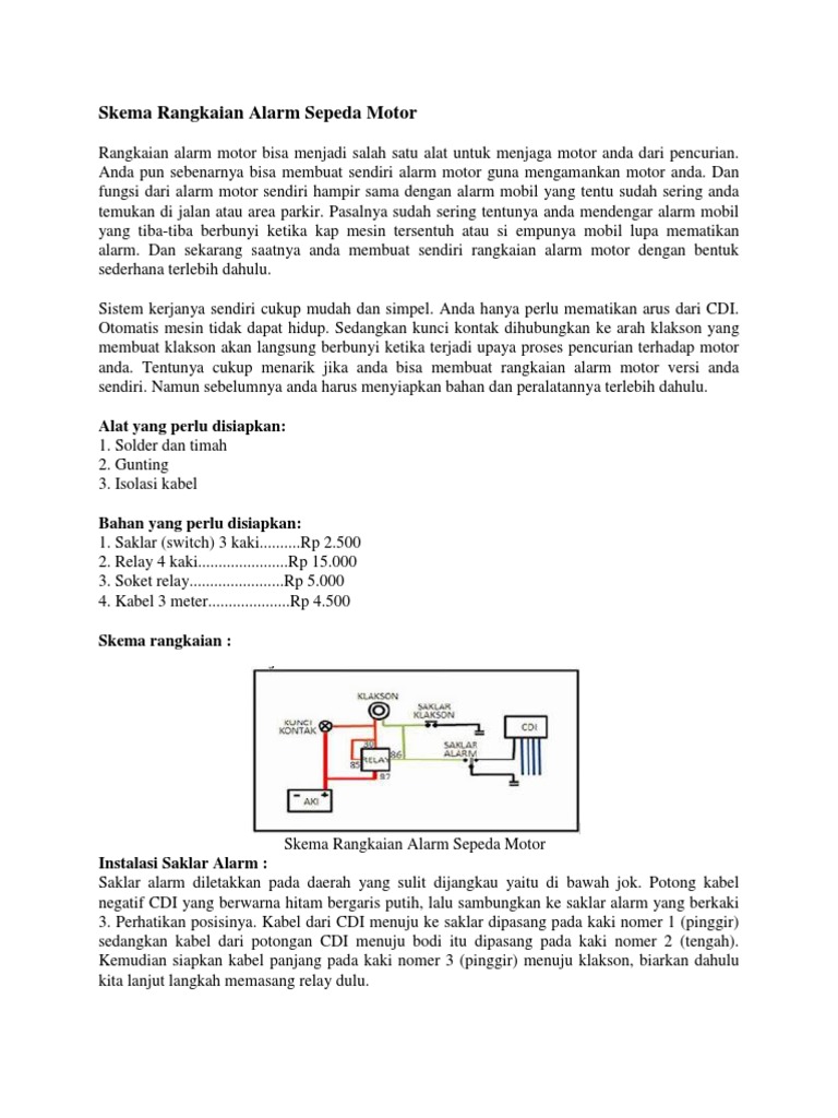 Skema Rangkaian Alarm Sepeda Motor | PDF