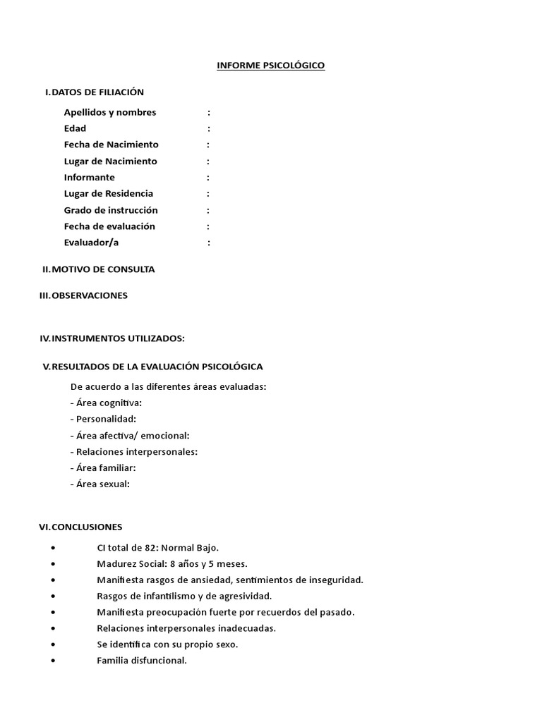 Modelo de Informe Psicologico | PDF