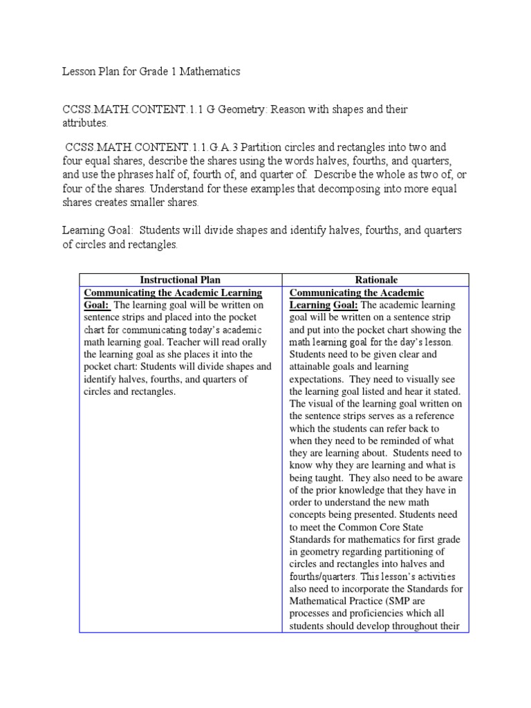 Math Lesson Plan | PDF | Teaching Mathematics | Learning