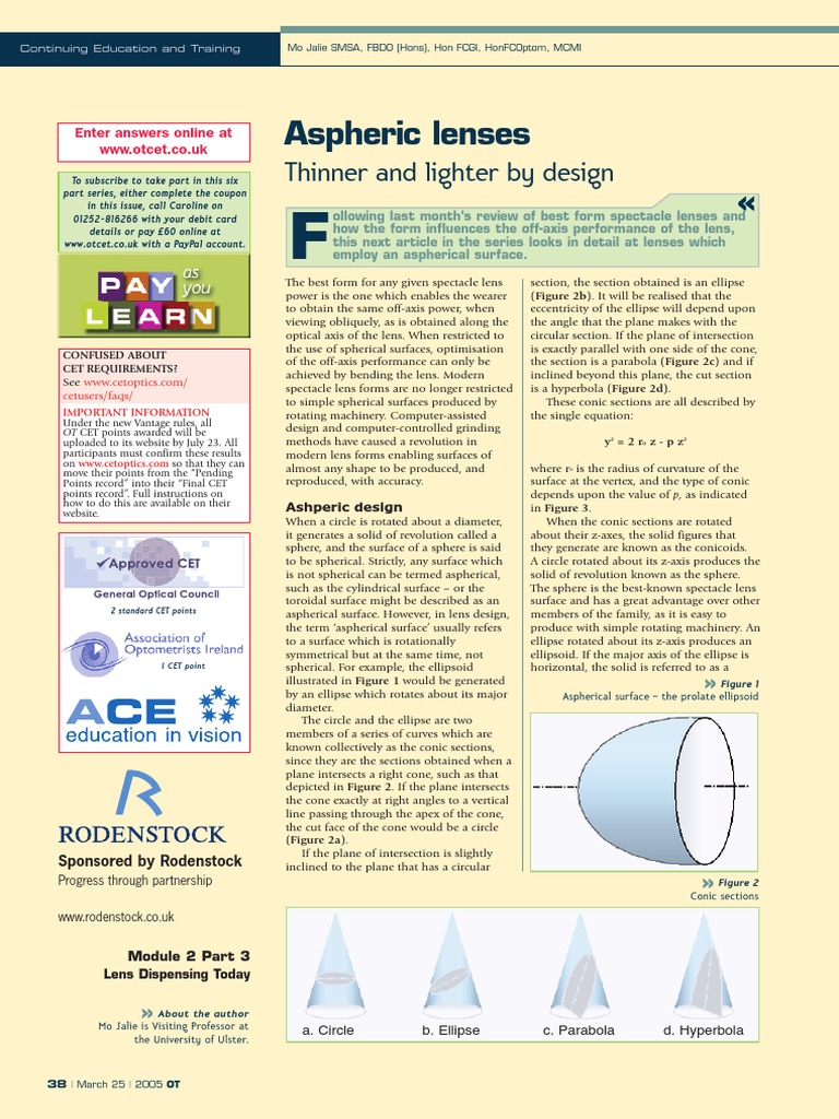 Aspheric Lenses Design PDF | PDF | Lens (Optics) | Ellipse