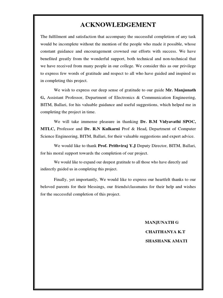 Acknowledgement: G, Assistant Professor, Department of Electronics ...